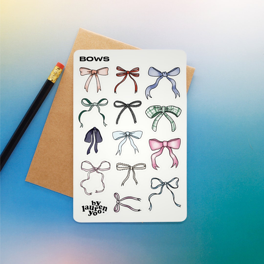 Coquette Bow Stickers for Planner | Hand Drawn Ribbon Journal Stickers ...