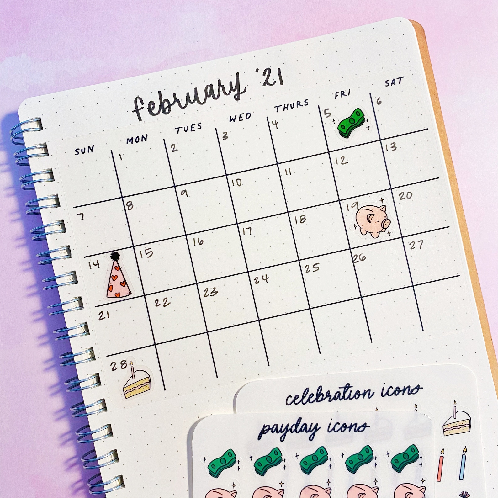 Big Dateless Blank Calendar Sticker for Bullet Journal, Writeable ...