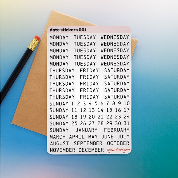 Days of the Week Date Stickers Planner Stickers Monthly - Etsy