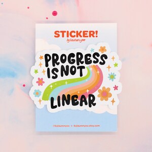 Progress is Not Linear, Rainbow, Motivational, Colorful, Retro, Die Cut ...