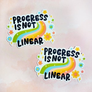 Progress is Not Linear, Rainbow, Motivational, Colorful, Retro, Die Cut ...