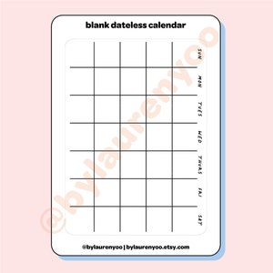 Big Dateless Blank Calendar Sticker for Bullet Journal, Writeable ...