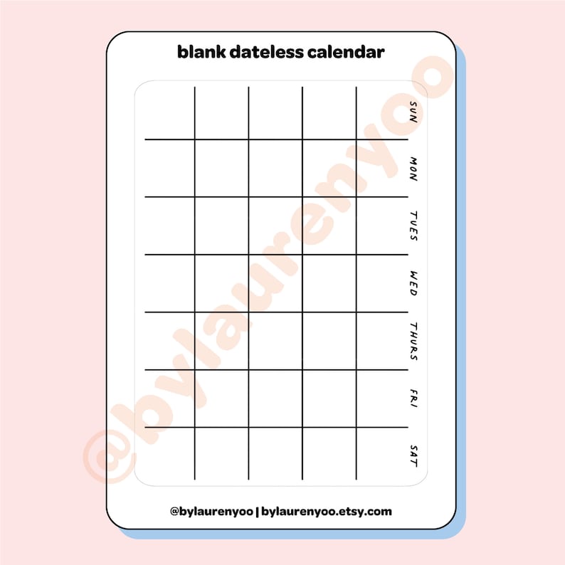 Big Dateless Blank Calendar Sticker for Bullet Journal | Etsy