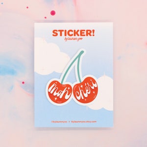 Mon Cheri Cherries Sticker, Cherry Die Cut Sticker, Waterproof Sticker ...
