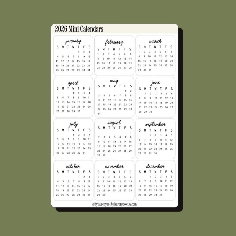 Cute Mini Calendar Pack - Etsy