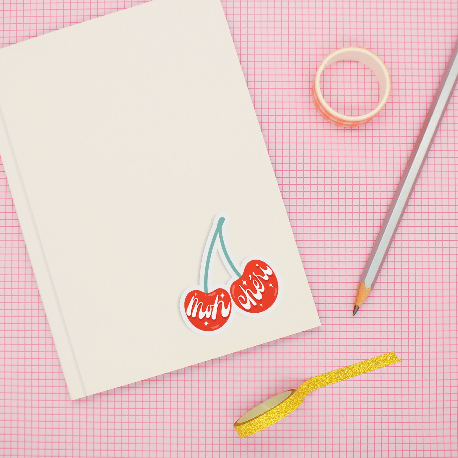 Mon Cheri Cherries Sticker, Cherry Die Cut Sticker, Waterproof Sticker ...