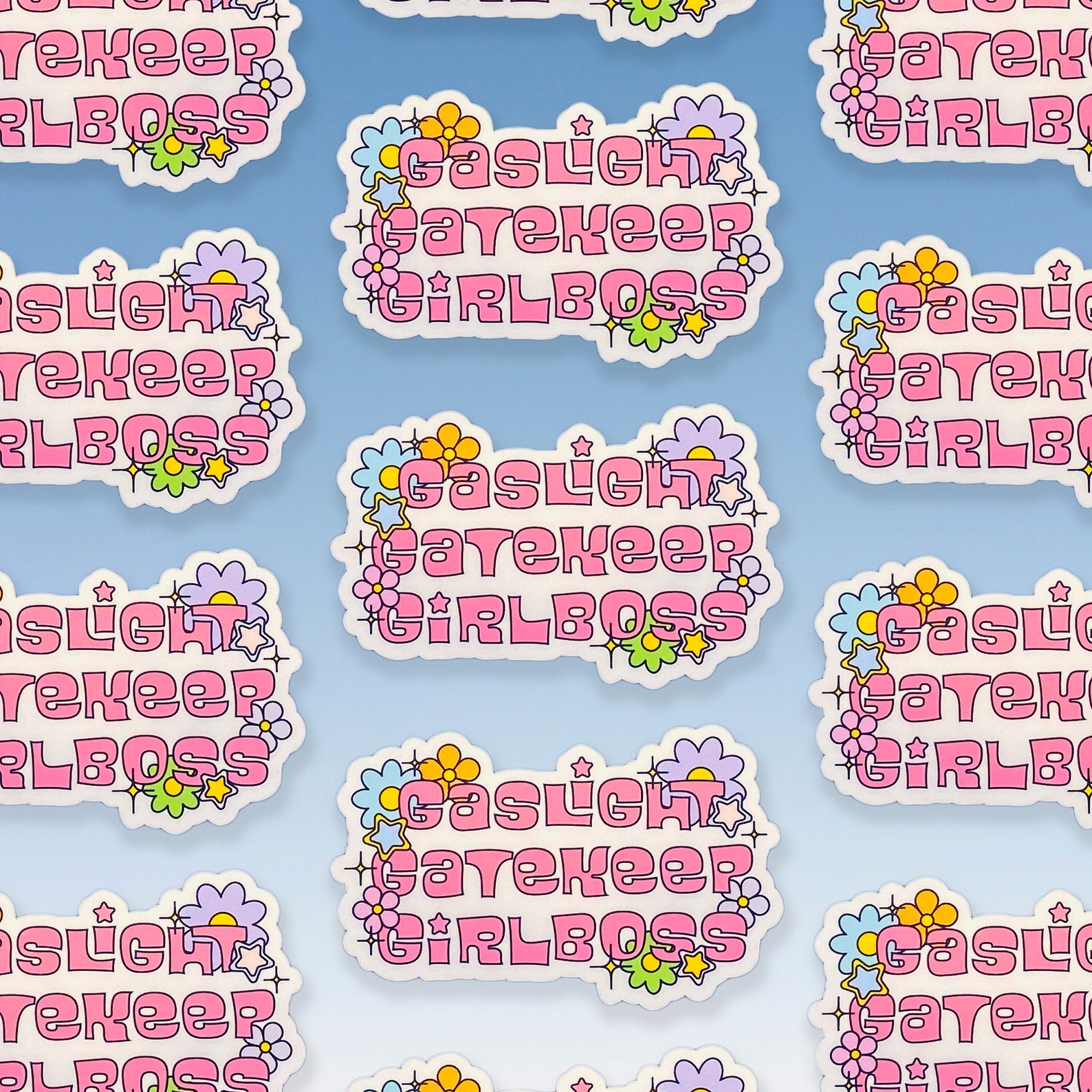 Gaslight Gatekeep Girlboss Sticker, Retro Floral Sticker, Colorful ...