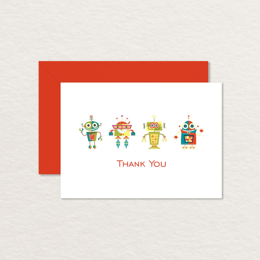 Printable Thank You Card / Robot Party Card 4 Bar / Robot Stationery ...