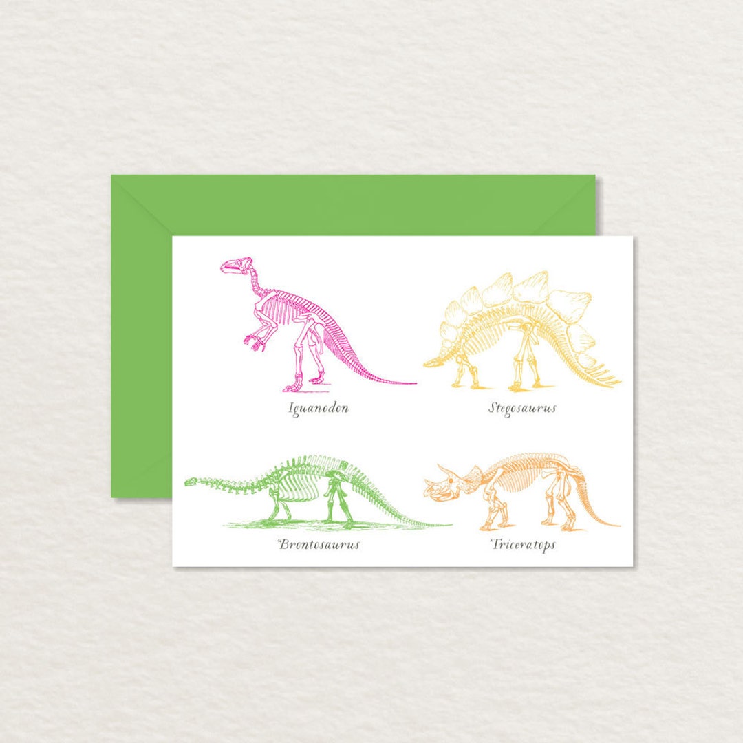 Dinosaur Note Card Printable / Dino Stationery Thank You Cards / 4 Bar ...