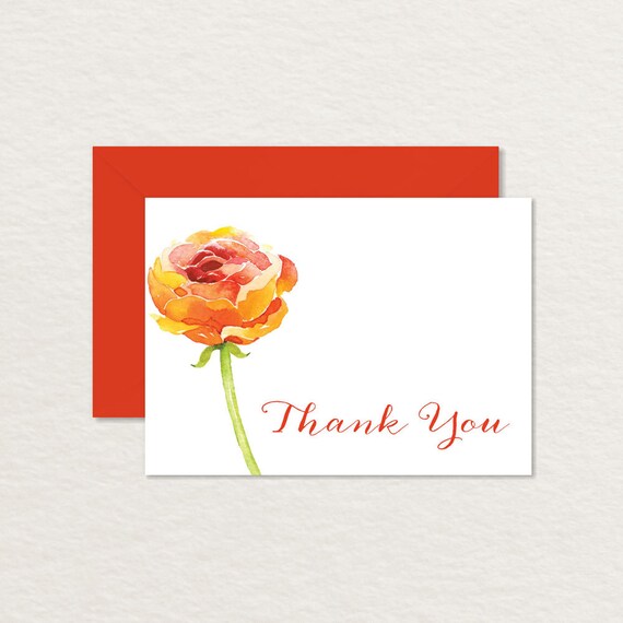 Printable Thank You Card / Watercolor Thank You / Summer Rose | Etsy