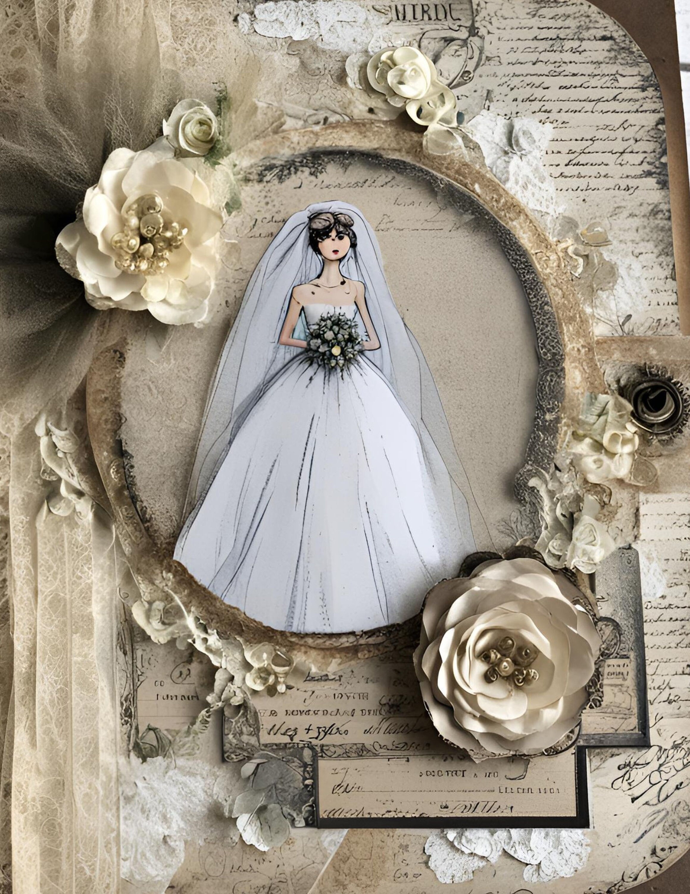 Wedding Gown Bridal Junk Journal Pages,12 Pages Junk Journal Wedding ...