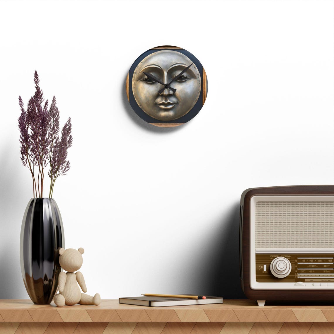 Vintage Moon Wall Clock, Moon Face Round Clock,celestial Lunar Clock ...