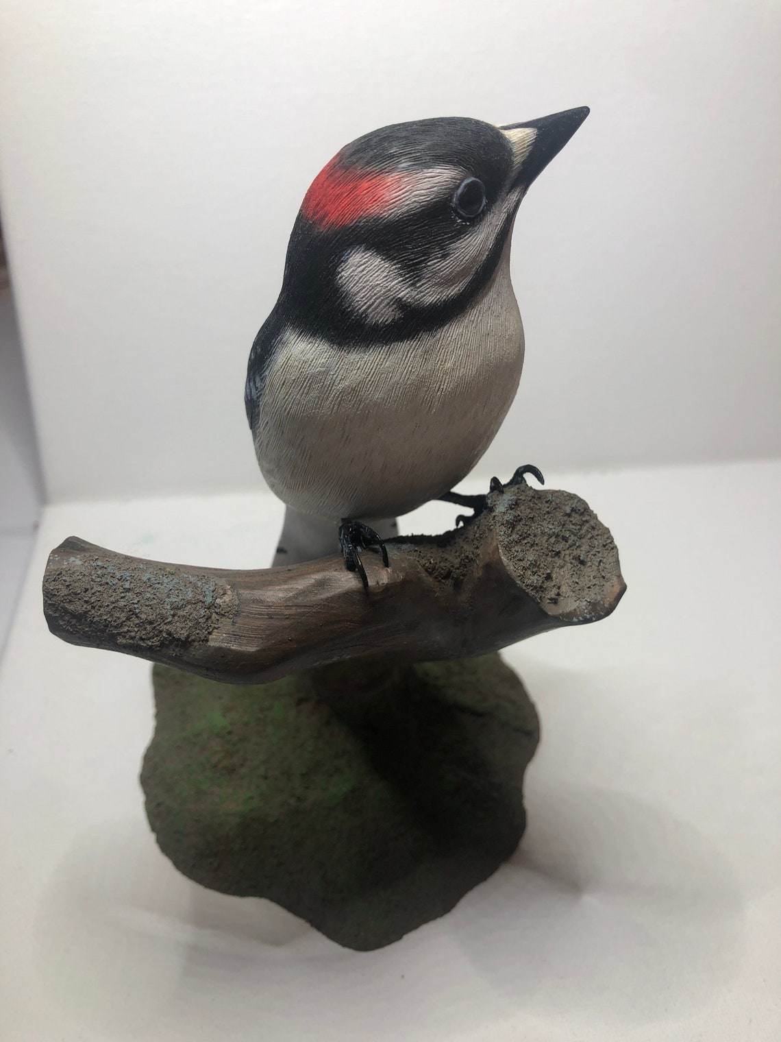 Hand Carved Life Sized Downy Woodpecker Figurine, Hand Painted Bird ...