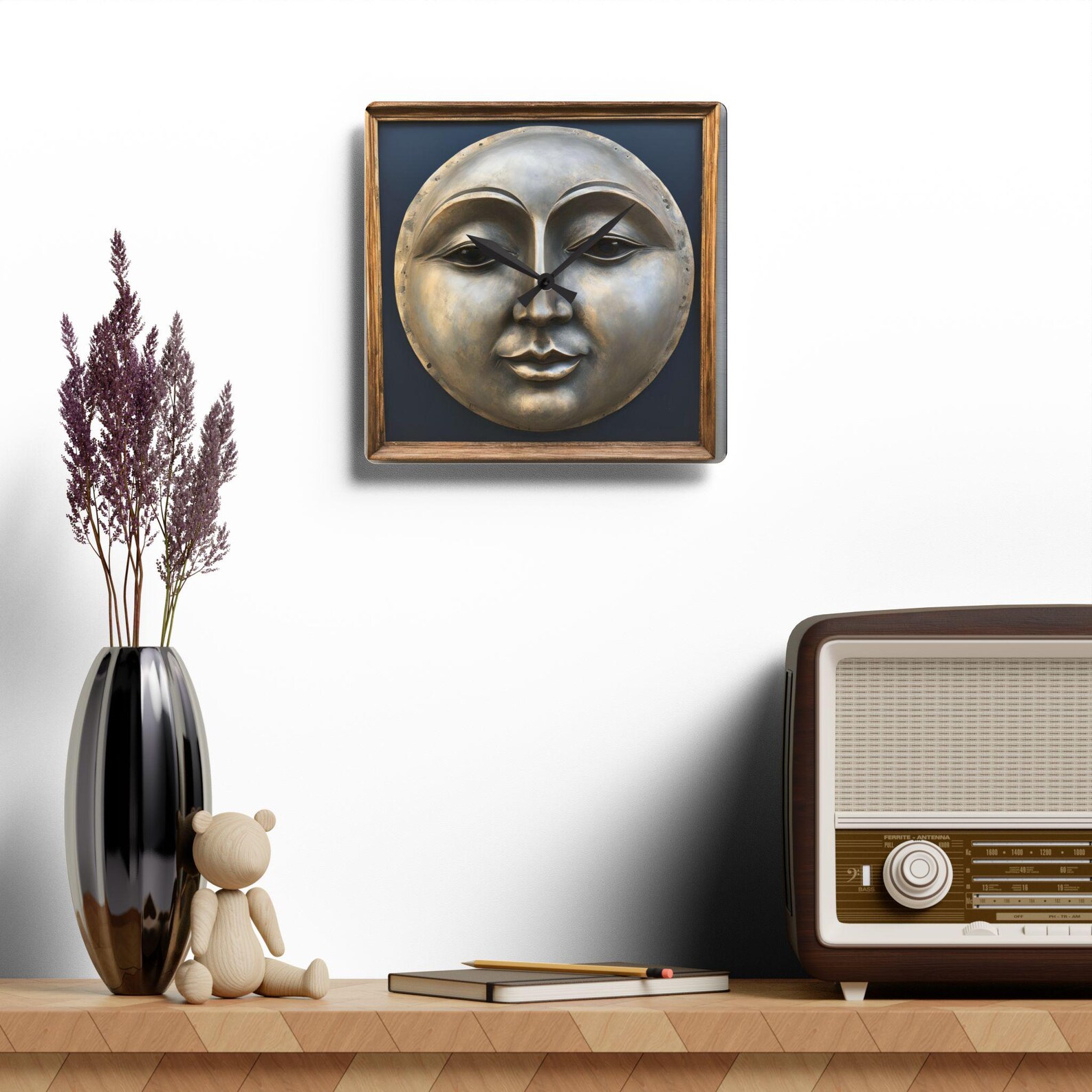 Vintage Moon Wall Clock, Moon Face Round Clock,celestial Lunar Clock ...