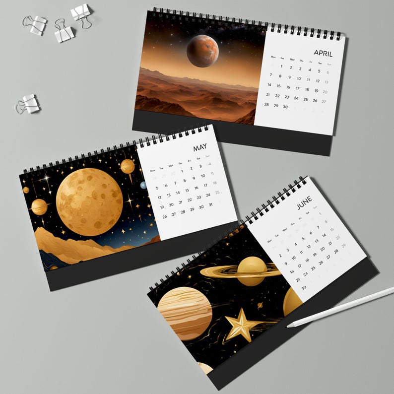Celestial Desk Calendar, 2025 Grid, Minimalist Calendar, Astronomical ...