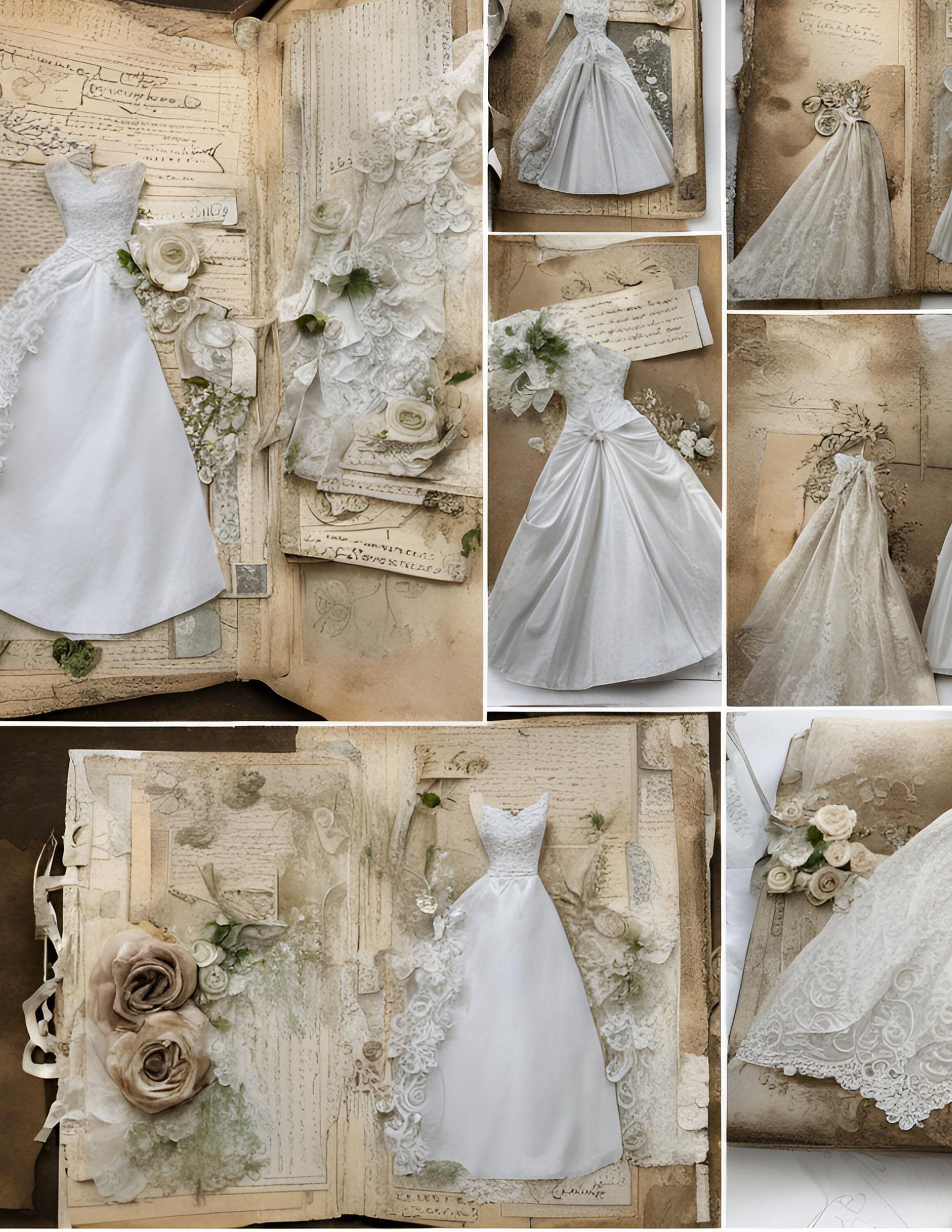 Wedding Gown Bridal Junk Journal Pages,12 Pages Junk Journal Wedding ...