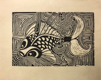 Fish linocut | Etsy