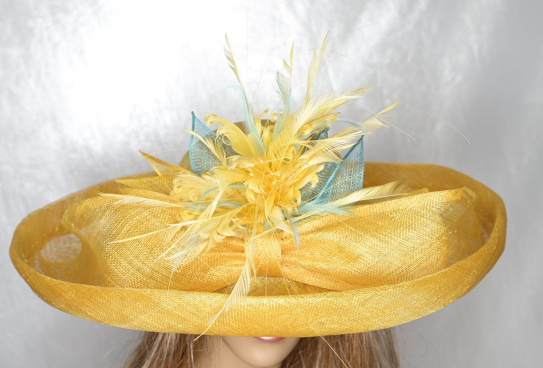 Huge Brim Yellow Sinamay Hat, Unique Design, Fashion, Fancy ,elegant ...