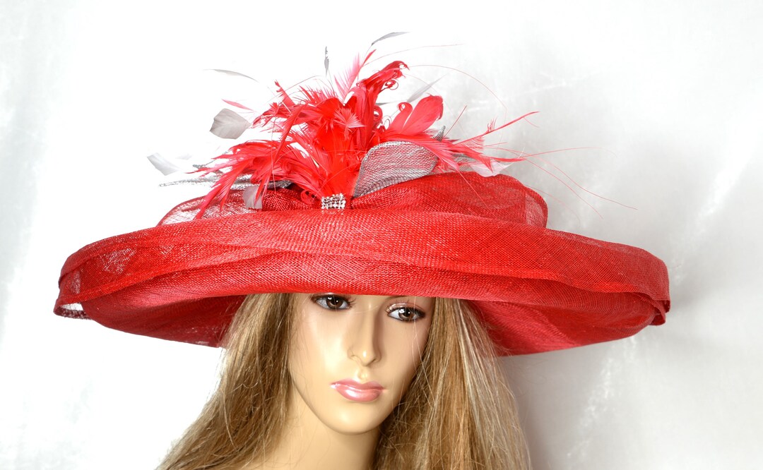 Huge Brim RED Sinamay Hat, Unique Design, Fashion, Fancy ,elegant ...