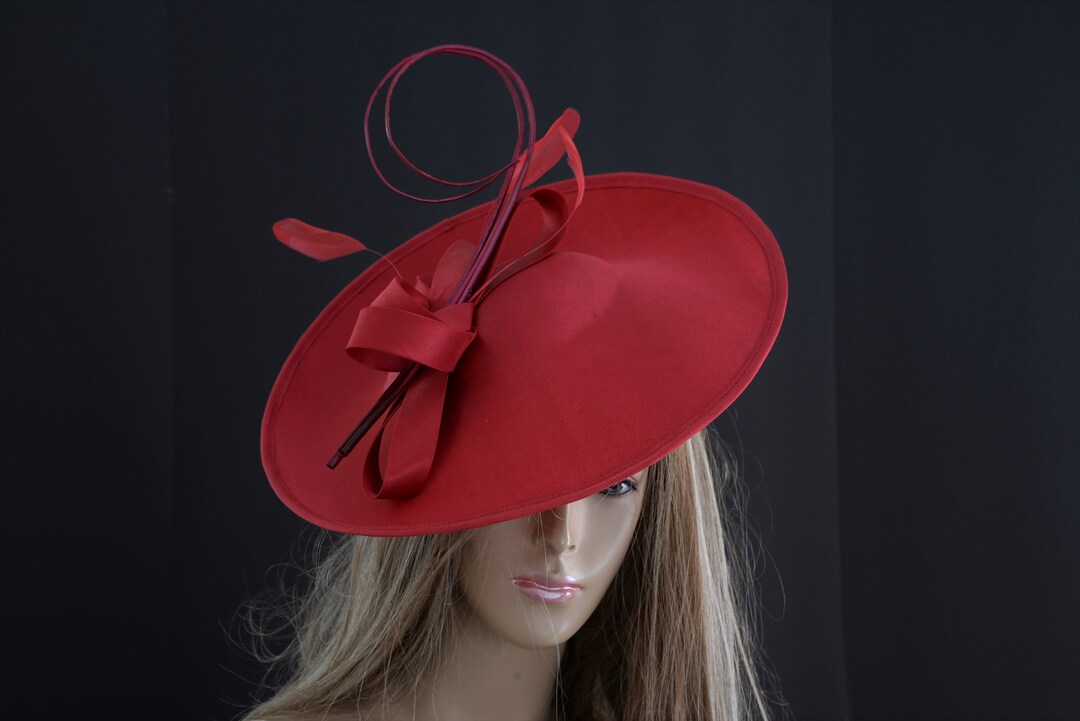 Dark RED Wide Brim Hat-fascinator on a Headband, Kentucky Derby Hat ...