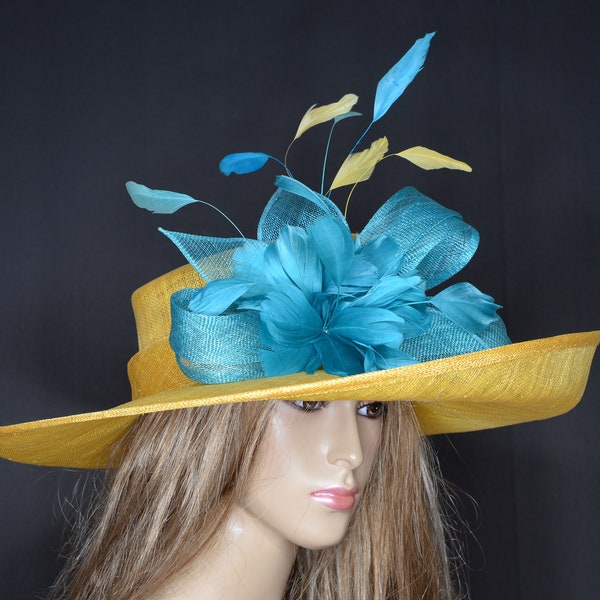 Turquoise and Yellow Derby Hat - Etsy