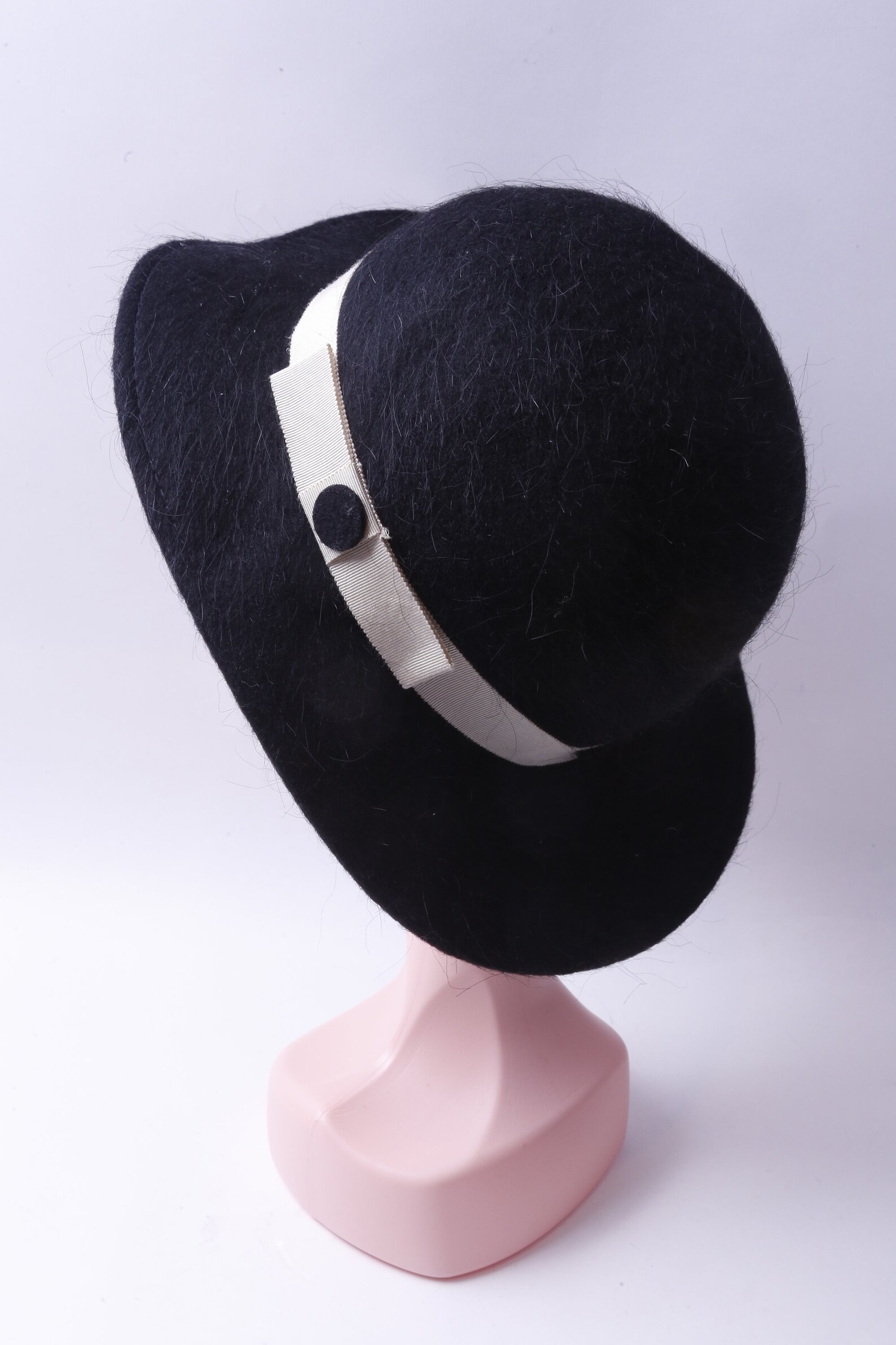 Doeskin, Black, Fedora Hat, White Ribbon Line, Women's Hat, Kashmir ...