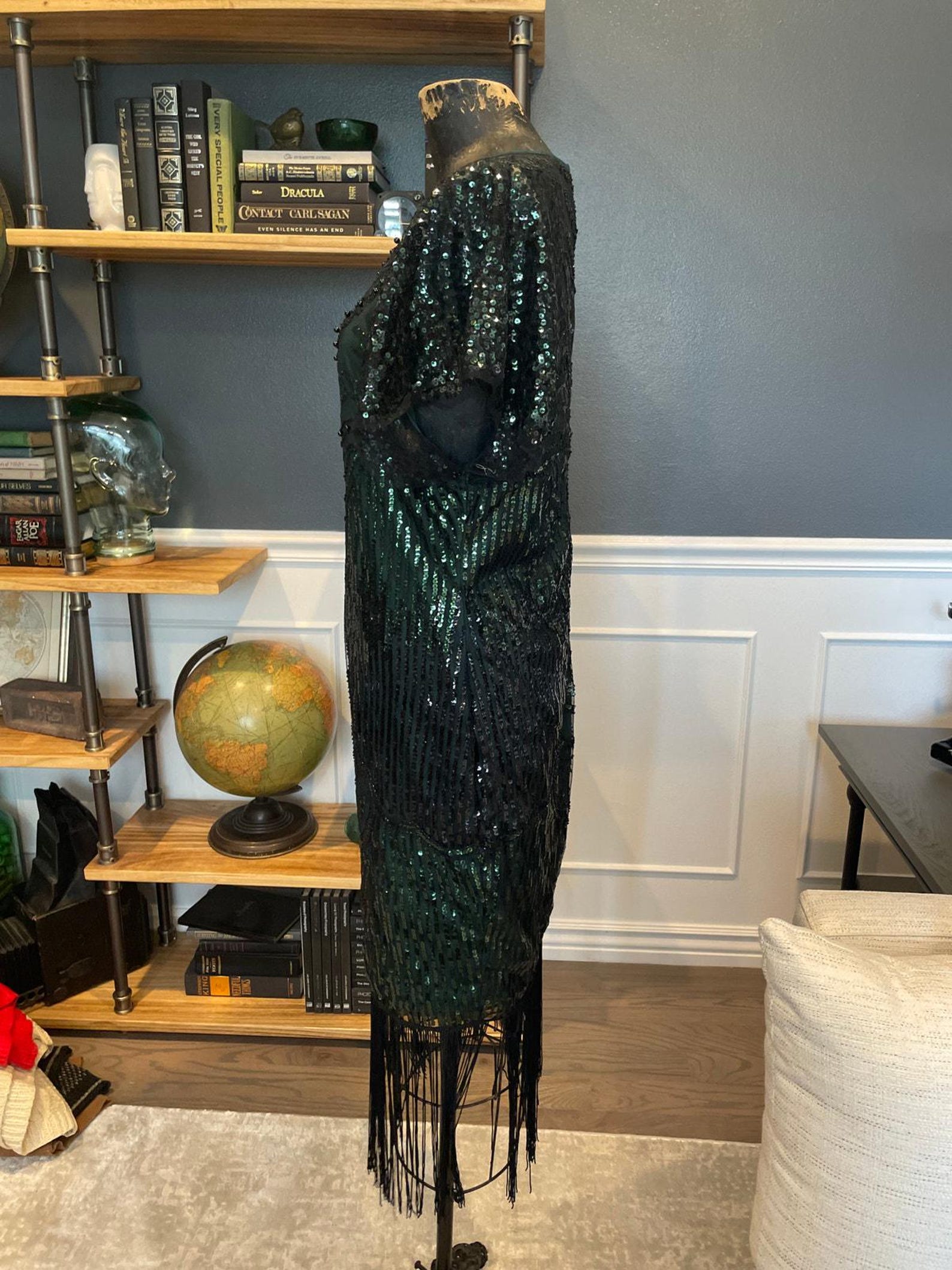 Flapper 1920s Style Dress, Dark Green, Beaded, Sparkling, Glitter ...
