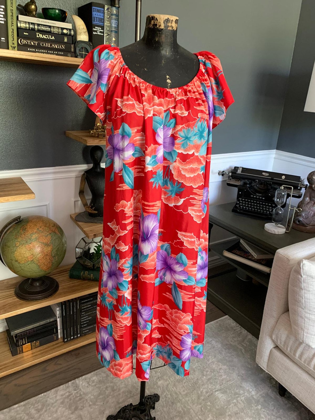 Vintage Hilo Hattie Floral Tropical Dress, Hawaii, Red With Purple ...