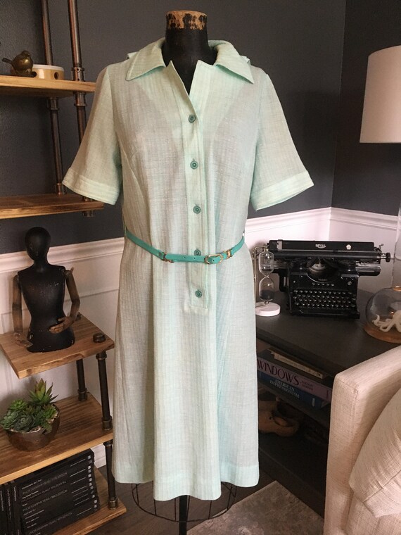 50s First Lady, Blue, Shirt Dress, Half Sleeve, Front… - Gem