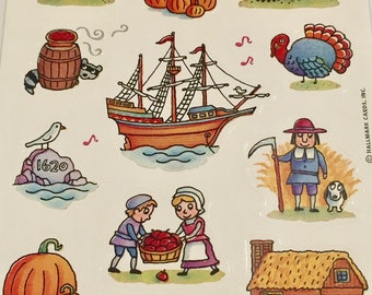 Historical Pilgrims Indians Thanksgiving Vintage Single Sticker Sheet ...