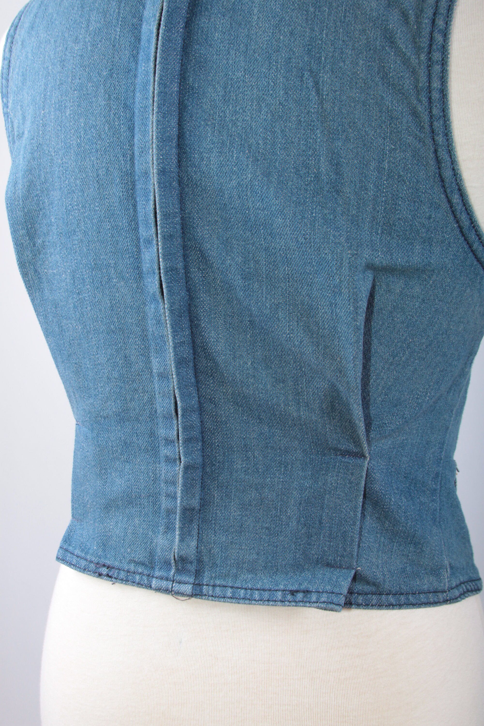 Blue Jeans 70s Vest Small Pocket Fake Pockets Be Bop | Etsy