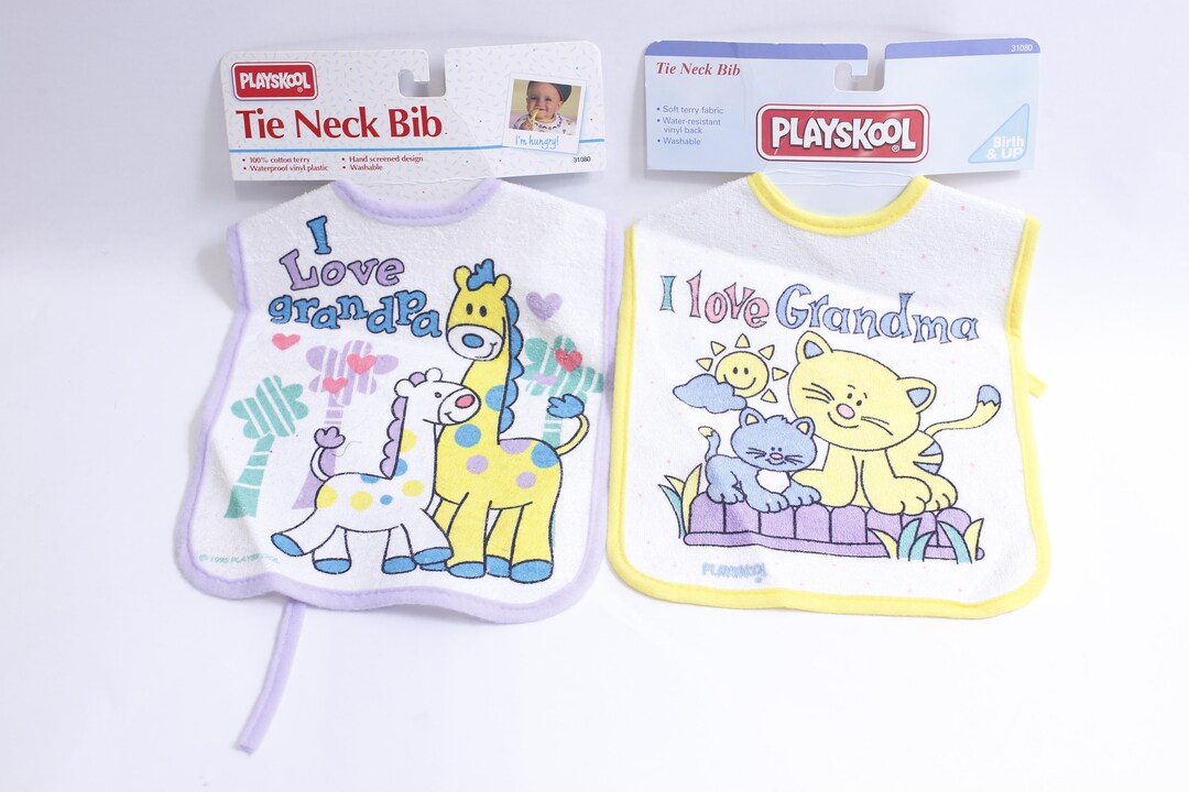 Playskool, Tie Neck Bib, Set of Two, Grandpa, Cute Animals, Grandma ...