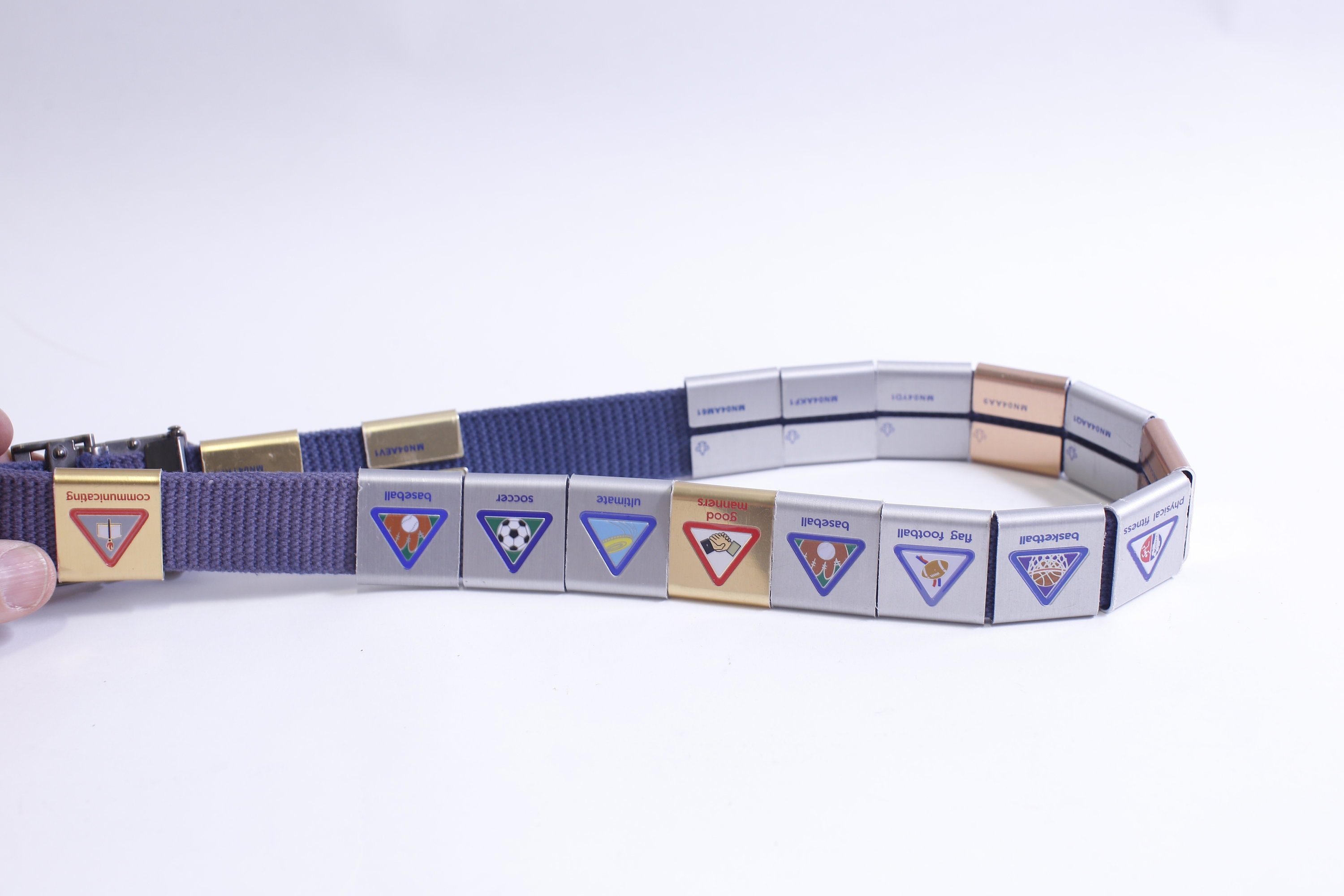 BSA, Boy Scouts, Blue Belt, Gray Wolf Buckle, Metal Sliding Badges ...