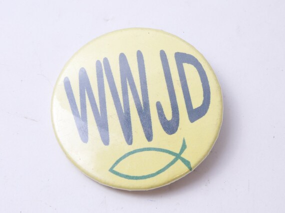 WWJD, What would Jesus do, Fish, Yellow, Round, Pin, … - Gem