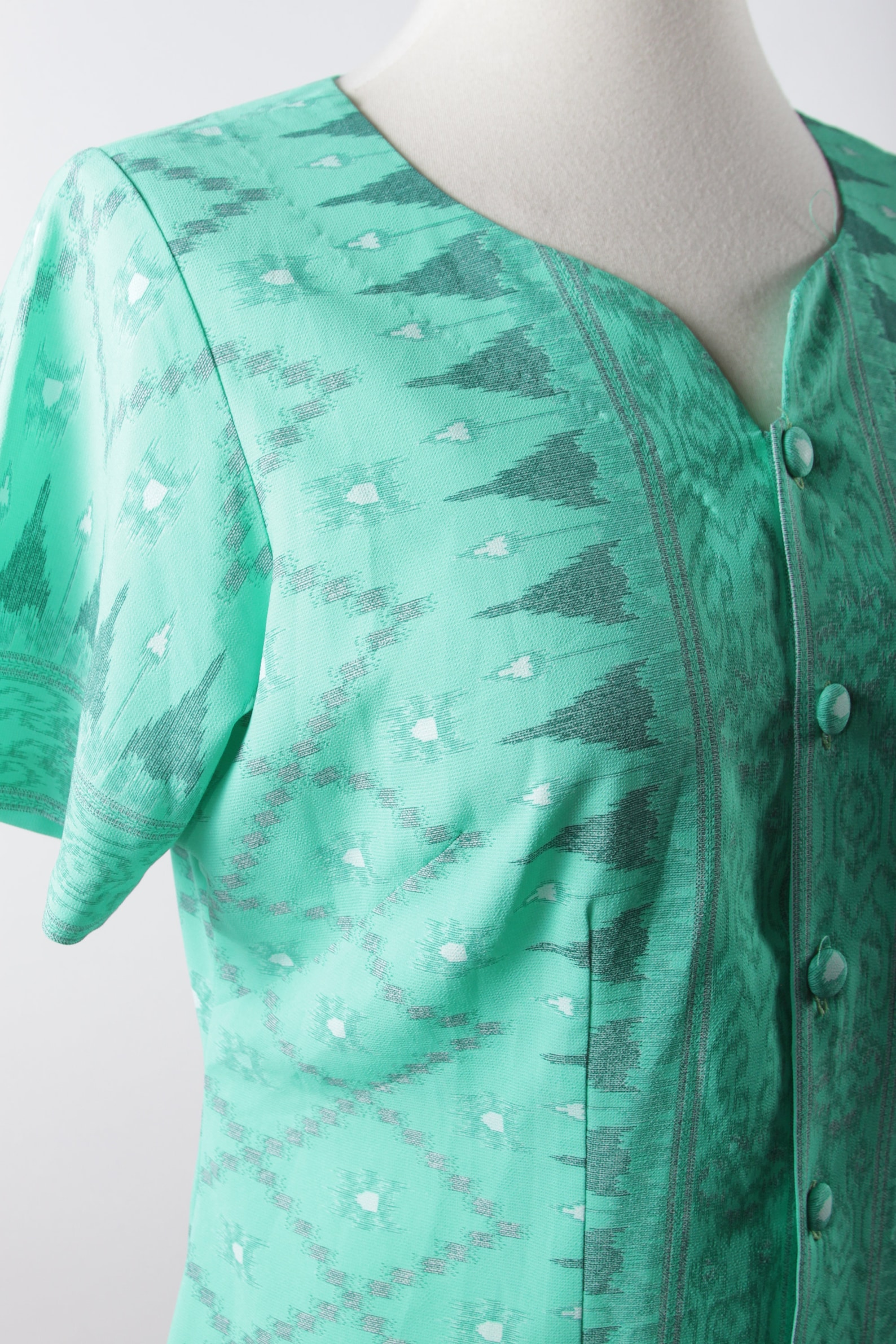Vintage Blouse Geometric Pattern Button Up Green Geometric - Etsy UK