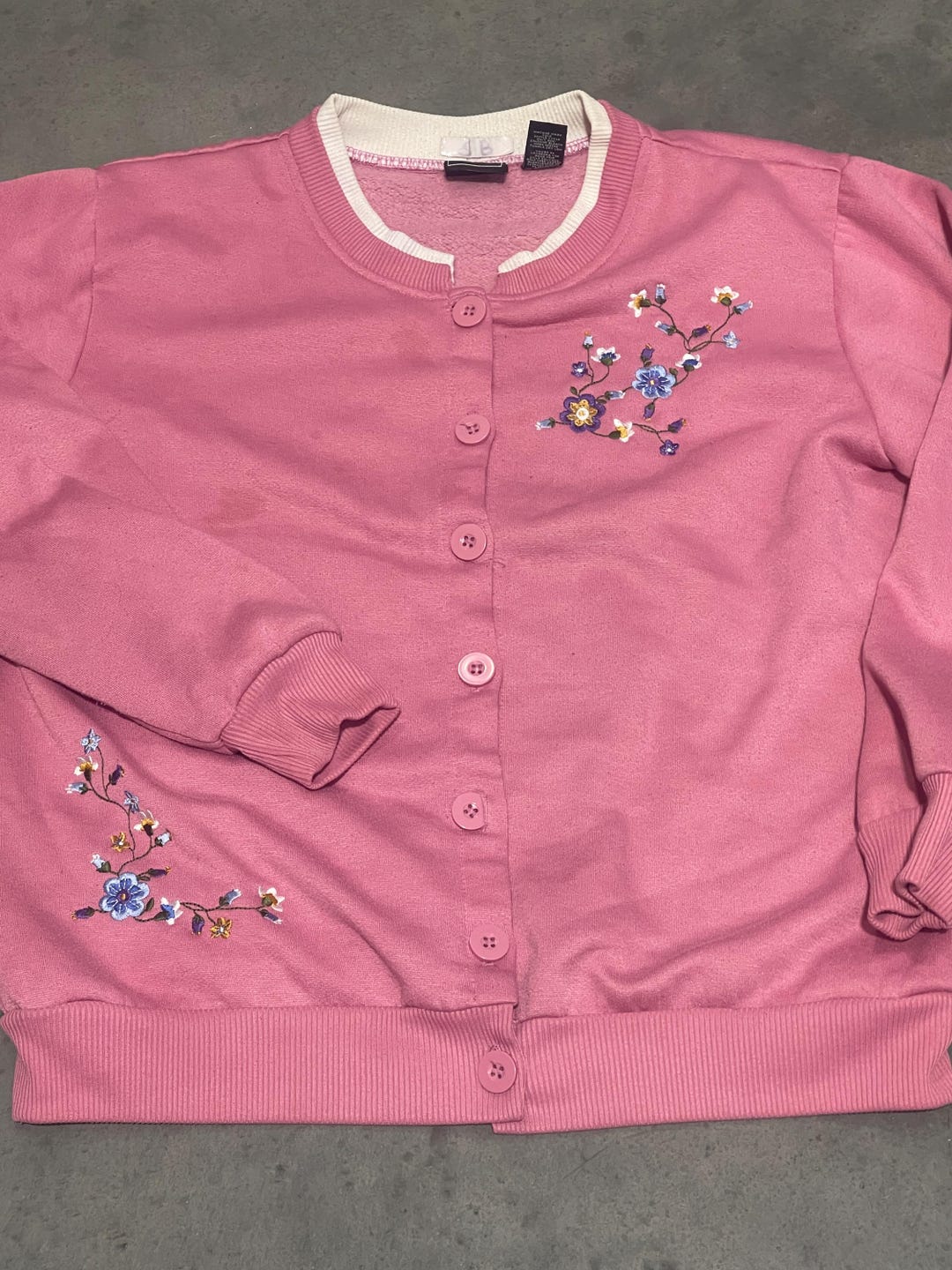 Bobbie Brooks, Pink Floral Cardigan, Embroidered Flowers, Size L/G 14/ ...