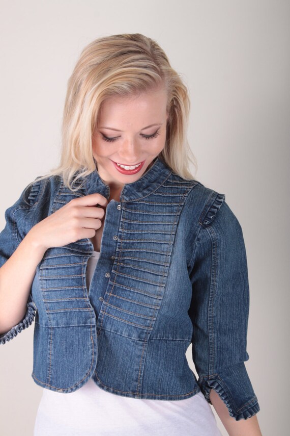 Vintage, Denim Jacket, Ruffles, Snap Fasteners, Blue,… - Gem