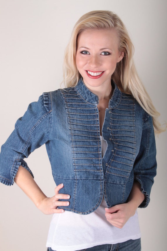 Vintage, Denim Jacket, Ruffles, Snap Fasteners, Blue,… - Gem