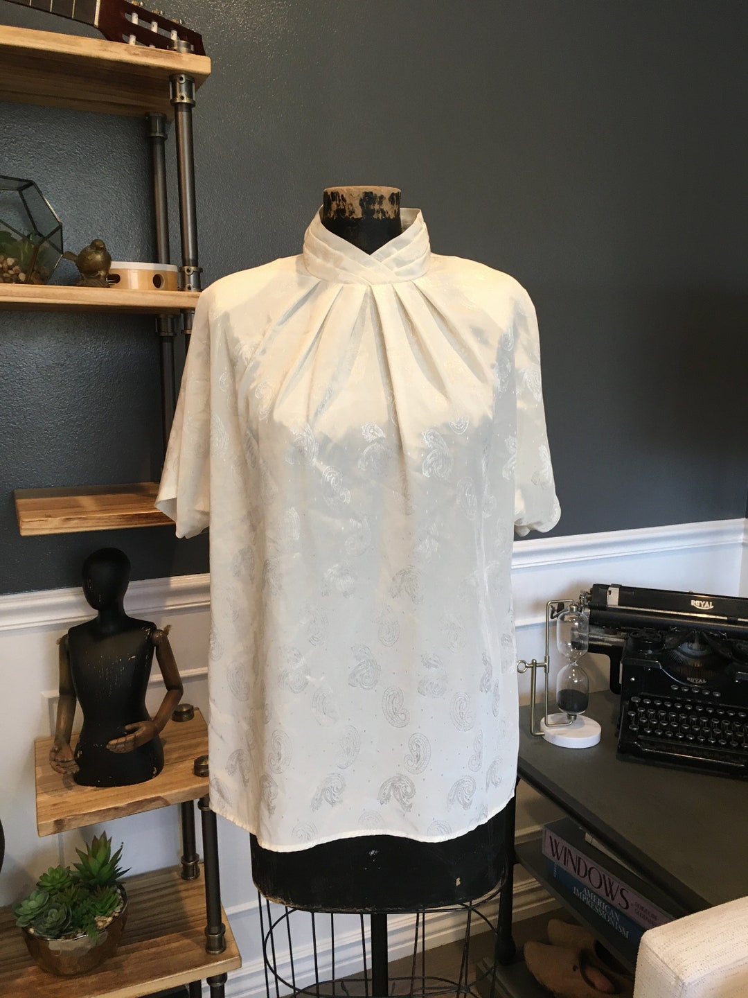 Pykettes, White Silver, Abstract, Blouse, Shirt, Pullover, Half Sleeve ...