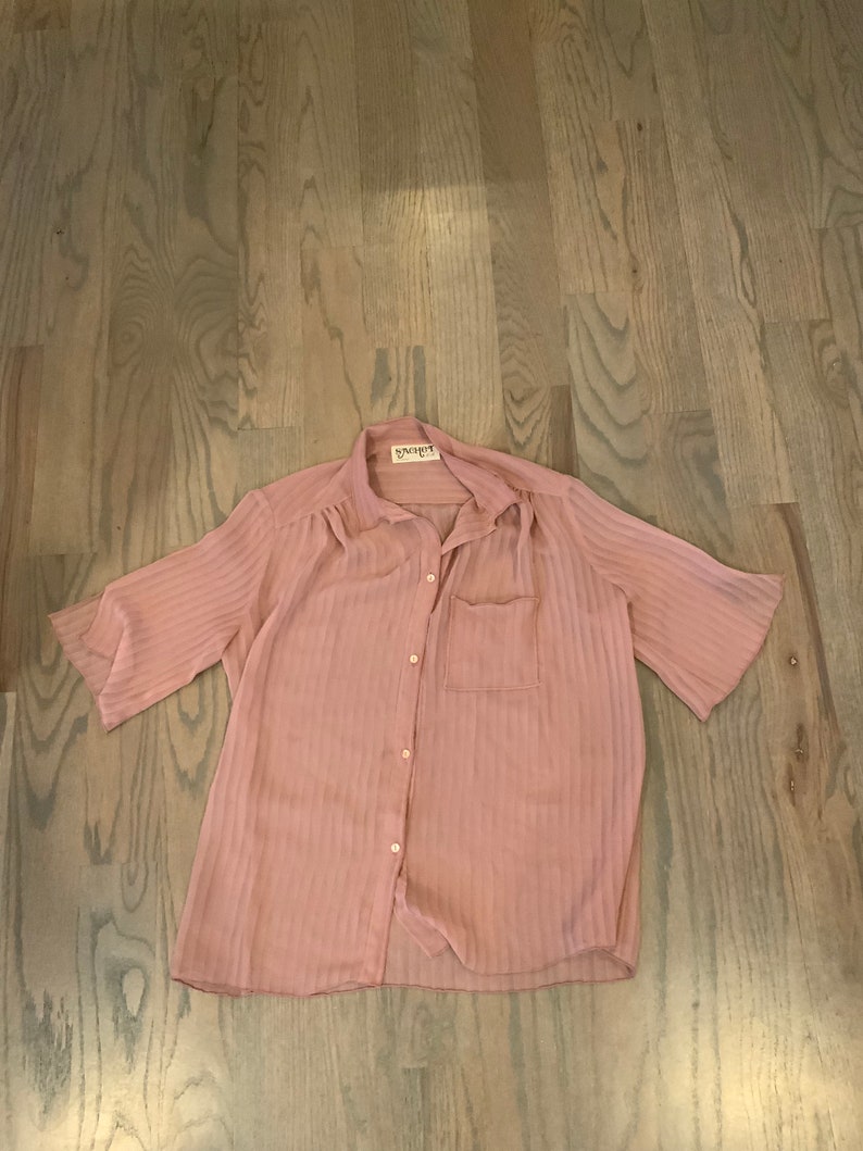 90s Sachet, LA, Pink, Blouse, Shirt, Transparent, Collared, Half Sleeve ...