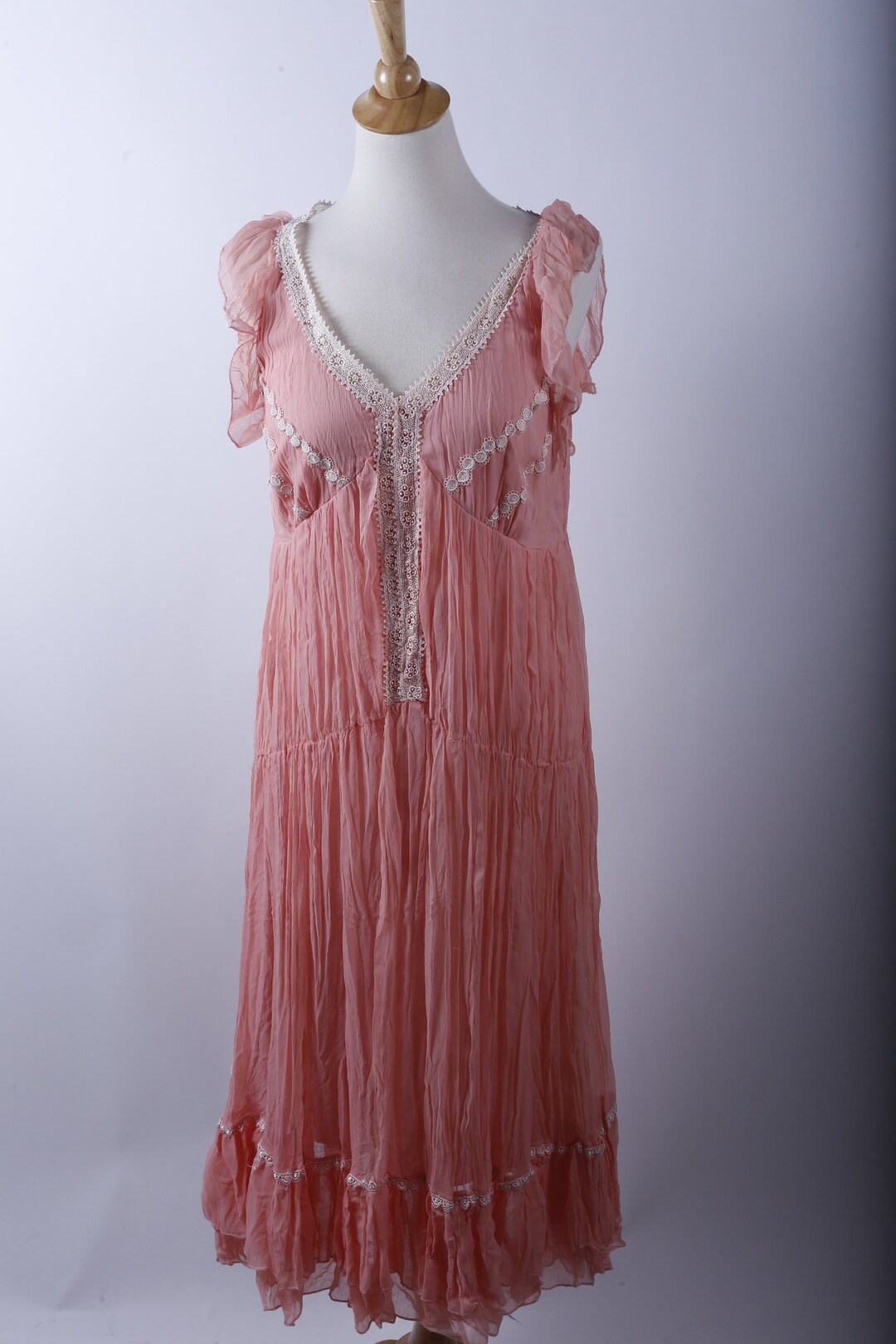 Long Peach Dress, Red, Patterns, Lace, Sleeveless, Katherine Cole, Size ...