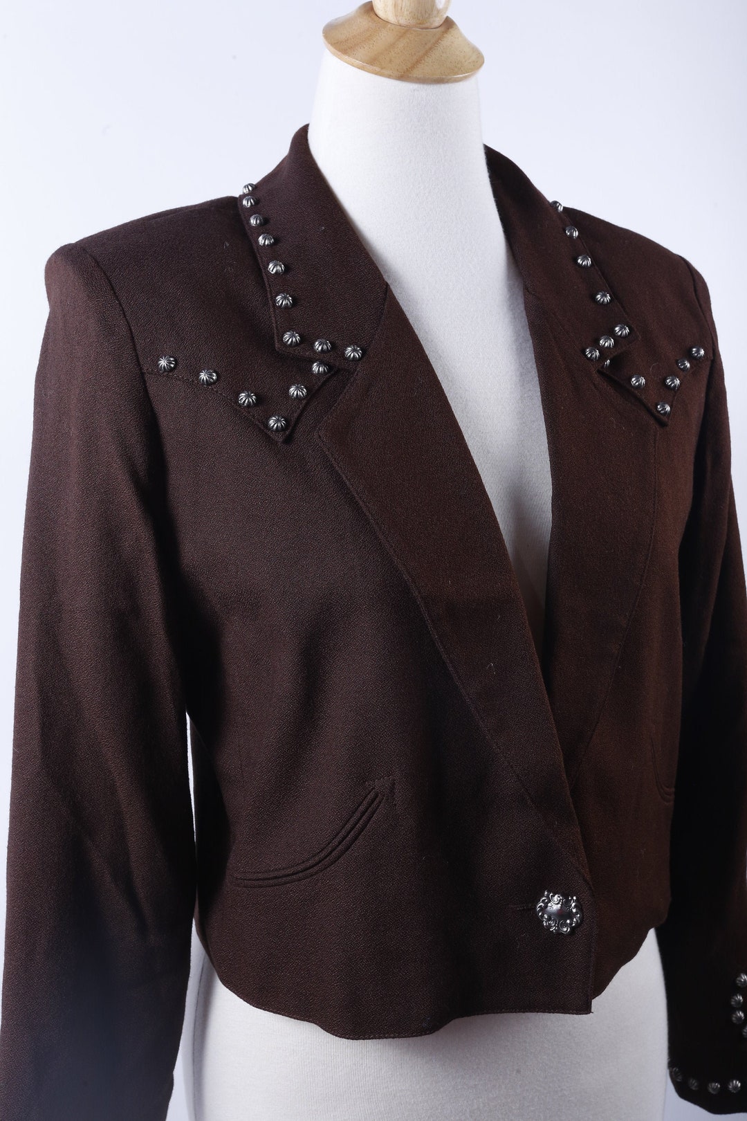 Country Western Brown, Rivets, Veste Courte, Boutons, Manches Longues ...