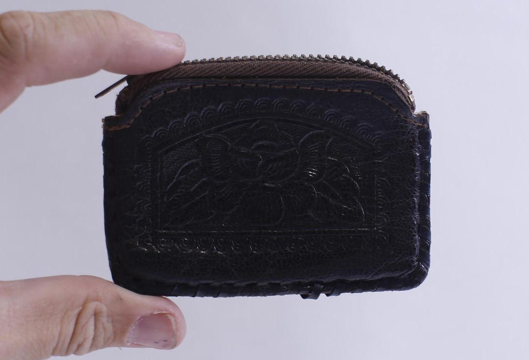 Small Black Mexican Handmade Coin Purse With Zipper Lock, Eye-catching ...
