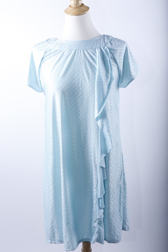 70s Blue, Muumuu, Slip Dress, Long, Dress, Relief Pat… - Gem