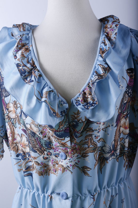 70s, Long Dress, Flowy, Hippie, Blue, Birds, Pheasant… - Gem