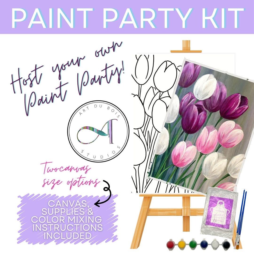 Tulips - DIY Paint Party Kit, DIY Canvas, Paint Kit, Pre-drawn Outline ...