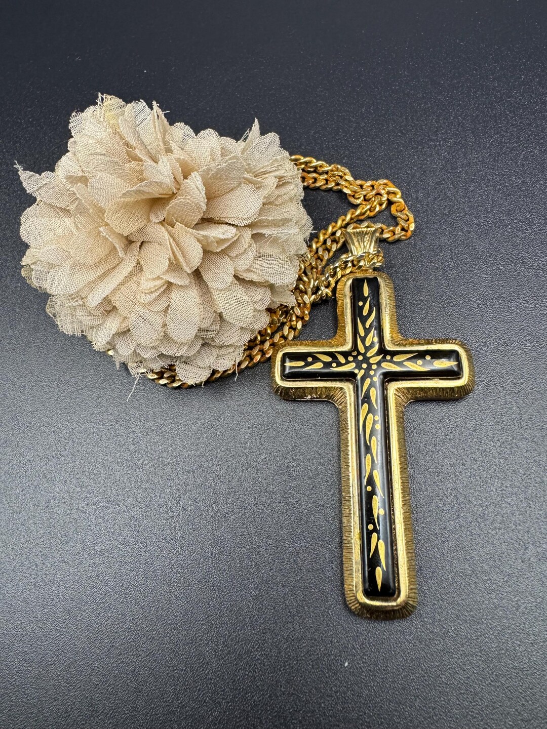 Sarah Coventry Mythology Cross Pendant Necklace: Gold & Navy Enamel ...