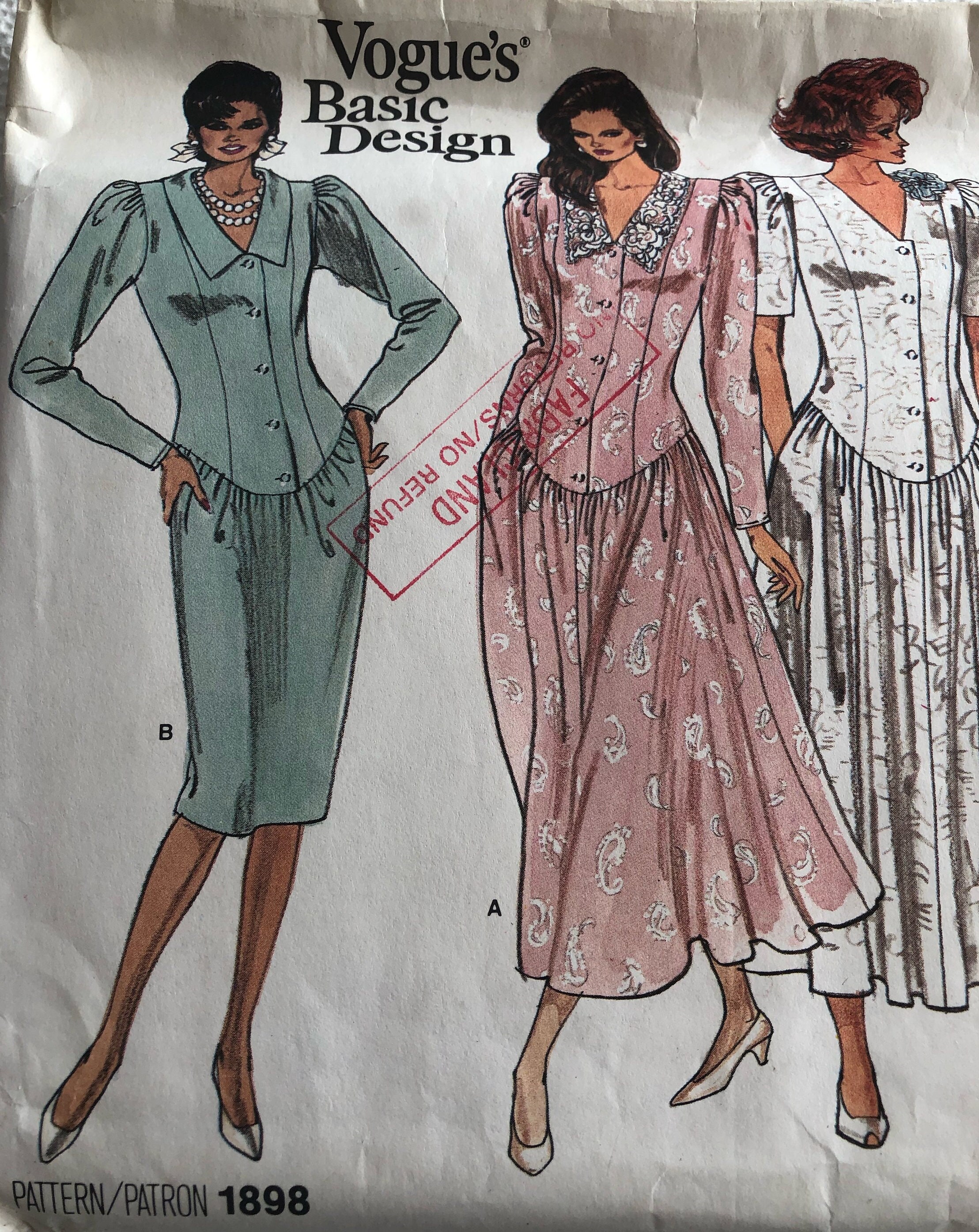 Sewing & Fiber Size 8-12 Vogue 9910 Misses' Loose Fitting Dress Sewing Pattern 1986 UNCUT Sewing ...