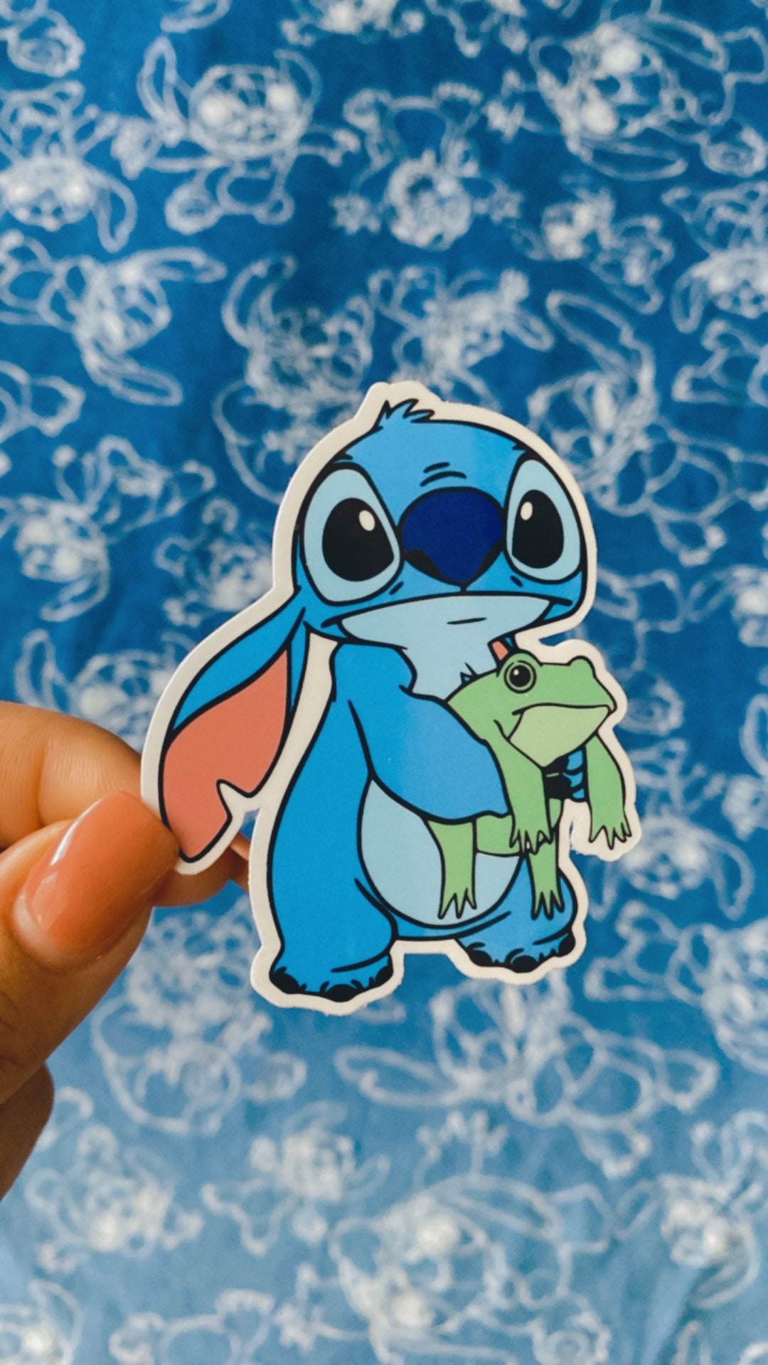 Stitch Holding Frog Sticker - Etsy