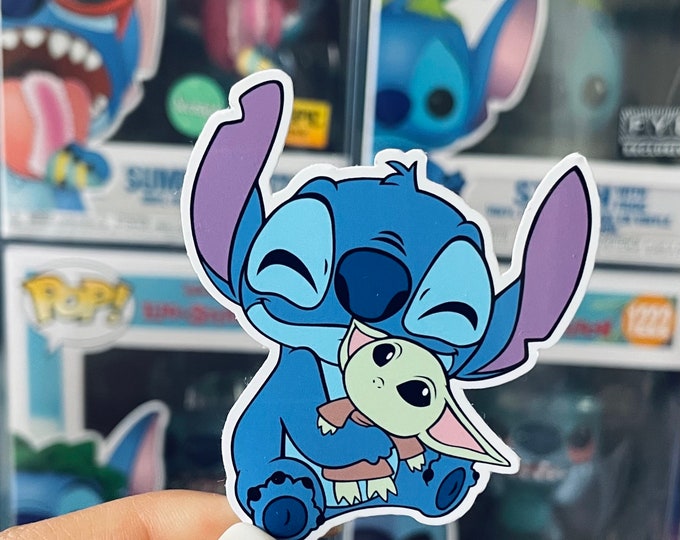 Stitch Hugging Grogu Sticker - Etsy